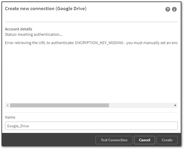 MISSING_ENCRYPTION_KEY when creating a data connection