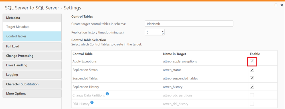 Qlik Replicate: Disabling the Apply Exceptions table