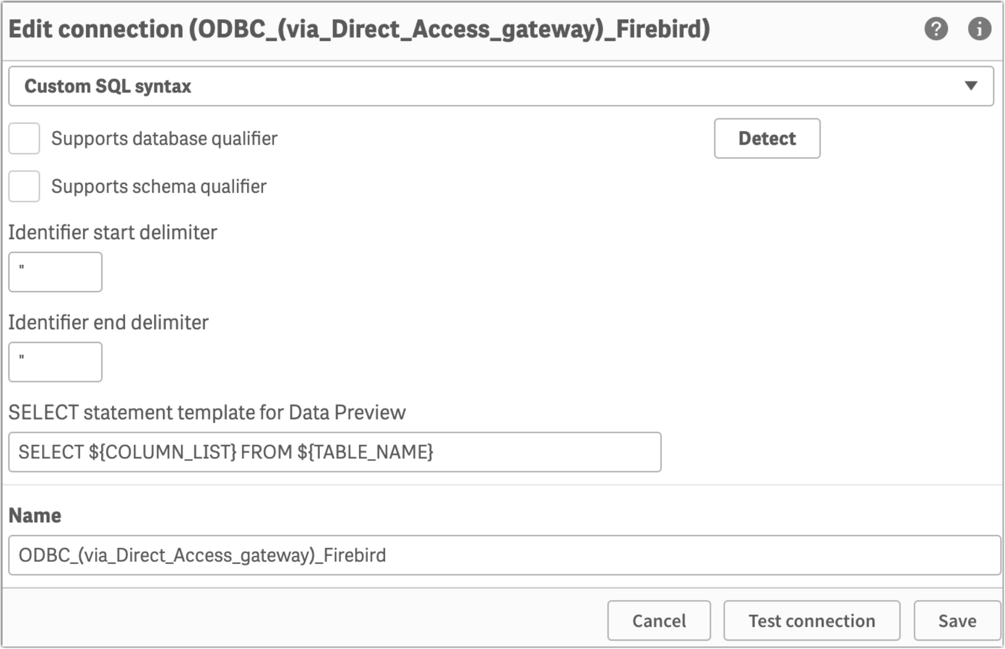 How to create a working ODBC Firebird connection via Data Gateway