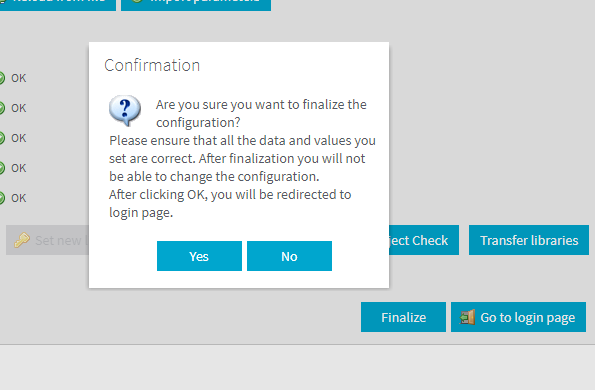 Reverting changes to the 'Finalize DB Configuration' in TAC or 'Finalized' from TAC ...