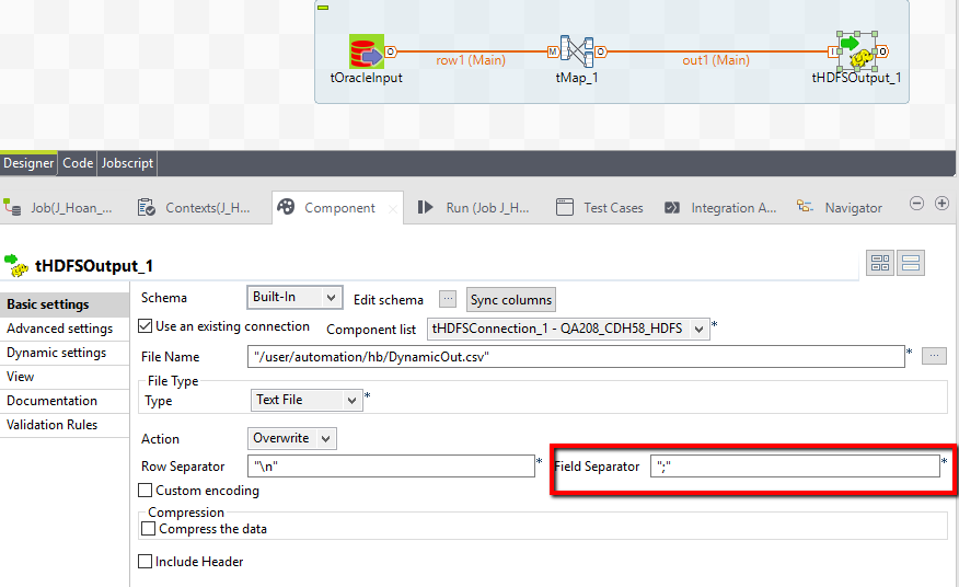 How to set a field separator for a Dynamic type column when using a ...