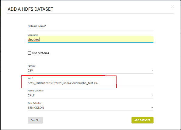 Adding a Dataset from HDFS with Talend Data Preparation 6.3.1