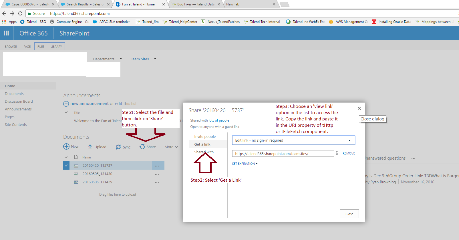 While accessing a file from Sharepoint, the tHttpRequest component ...