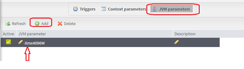 How to set JVM parameters for a child Job called using the tRunJob component