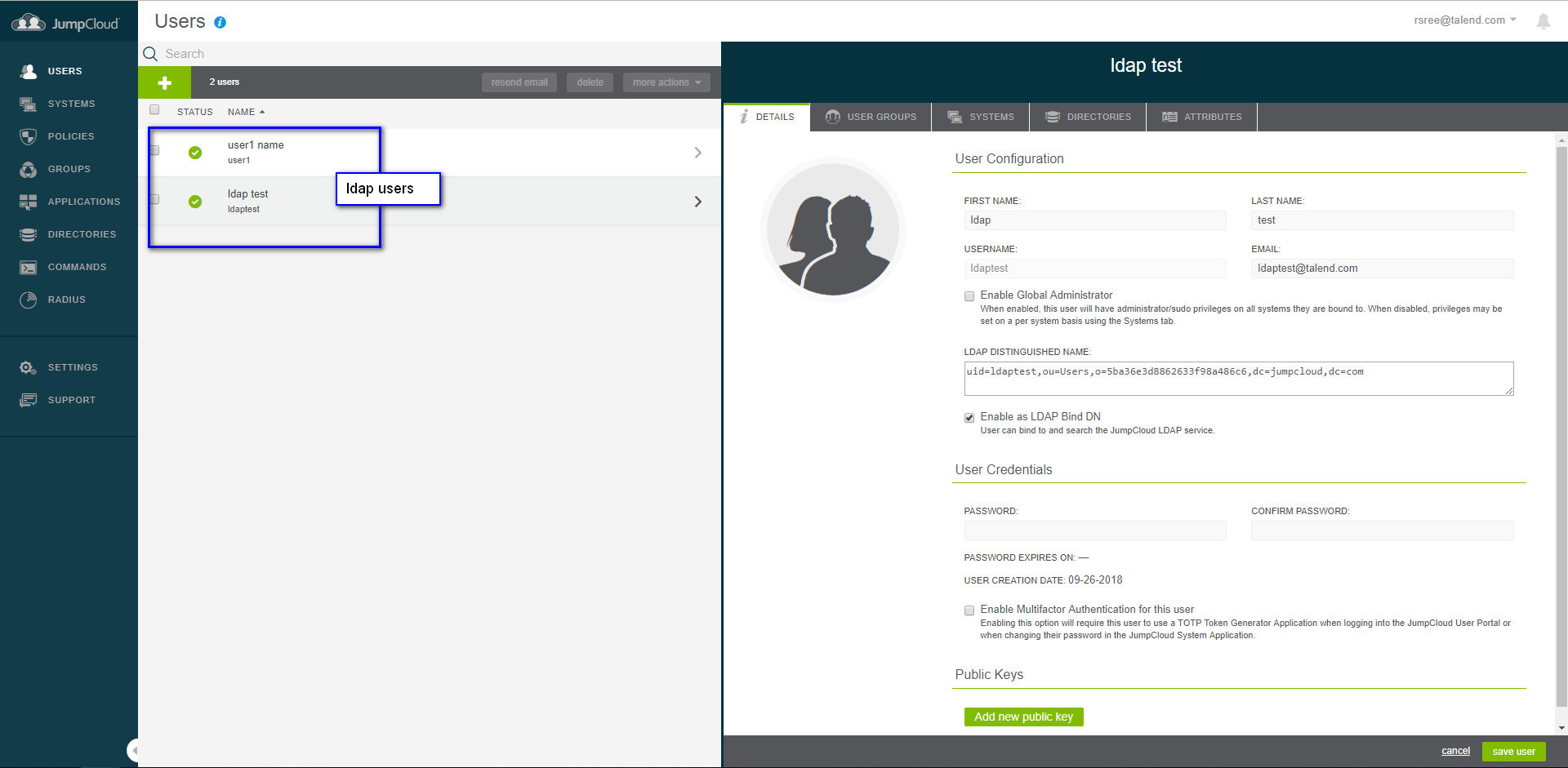 Configuring LDAP mode in Talend Administrator Center (TAC) and Studio