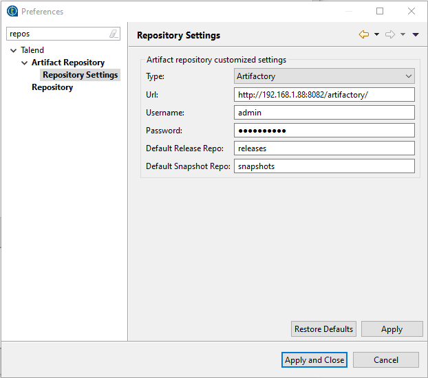 Setting Talend Studio default values for preferences that apply to all workspaces