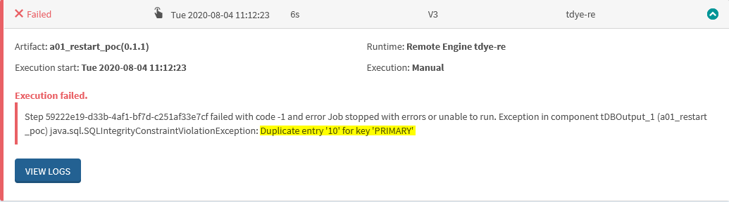 Task restart in Talend Cloud