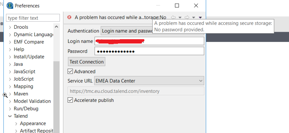 Publishing to Qlik Talend Cloud: 'A problem has occurred while accessing secure storage: no ...