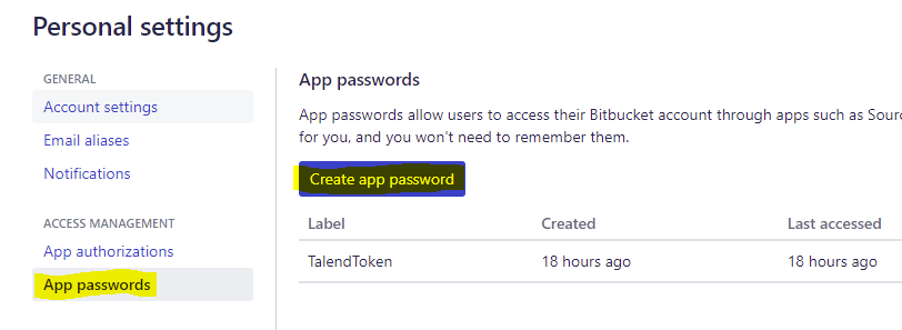 How to create a Bitbucket app password and integrate it with Talend Studio