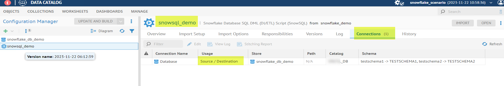 Tracing data lineage for SnowSQL in Talend Data Catalog